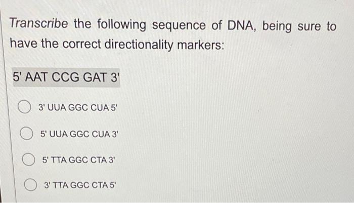 Solved Transcribe the following sequence of DNA, being sure | Chegg.com