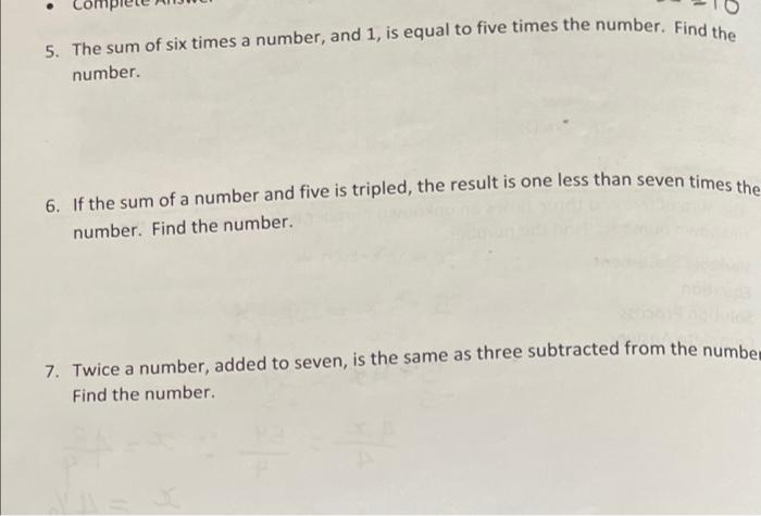 Solved 5. The sum of six times a number, and 1, is equal to | Chegg.com