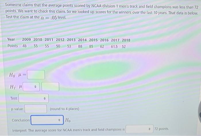 Solved Someone claims that the average points scored by NCAA | Chegg.com