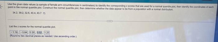 Solved Use the given data values (a sample of fomals arm | Chegg.com