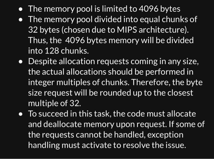 Solved - The memory pool divided into equal chunks of 32 | Chegg.com