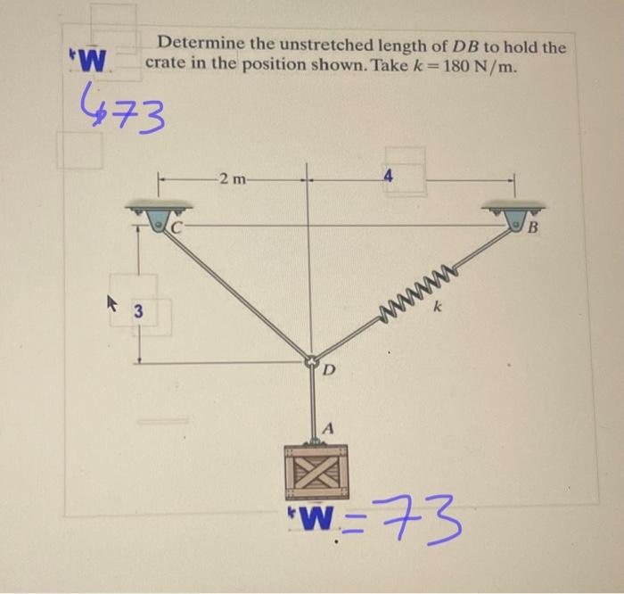 Solved Determine the unstretched length of DB to hold the | Chegg.com