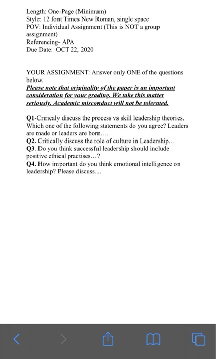 Solved Length: One-Page (Minimum) Style: 12 font Times New | Chegg.com