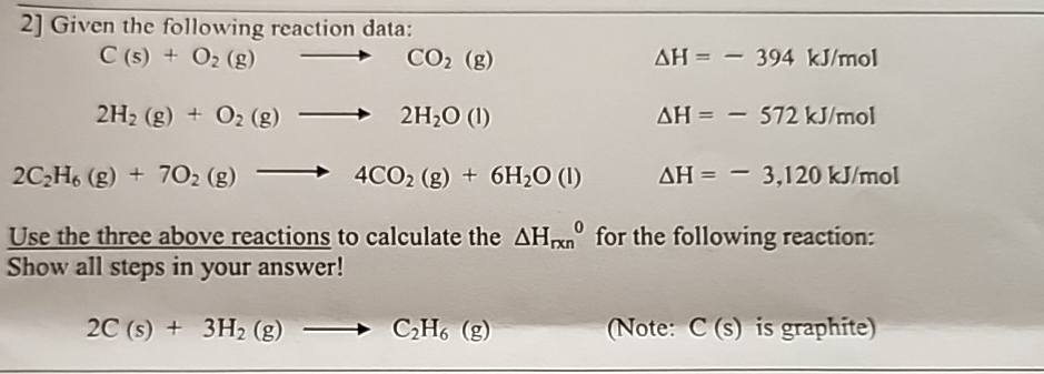 Solved 2] ﻿Given the following reaction | Chegg.com