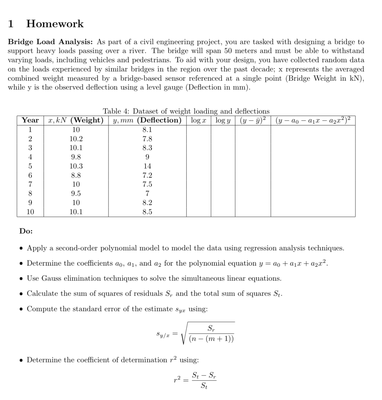 Solved 1 ﻿HomeworkBridge Load Analysis: As part of a civil | Chegg.com