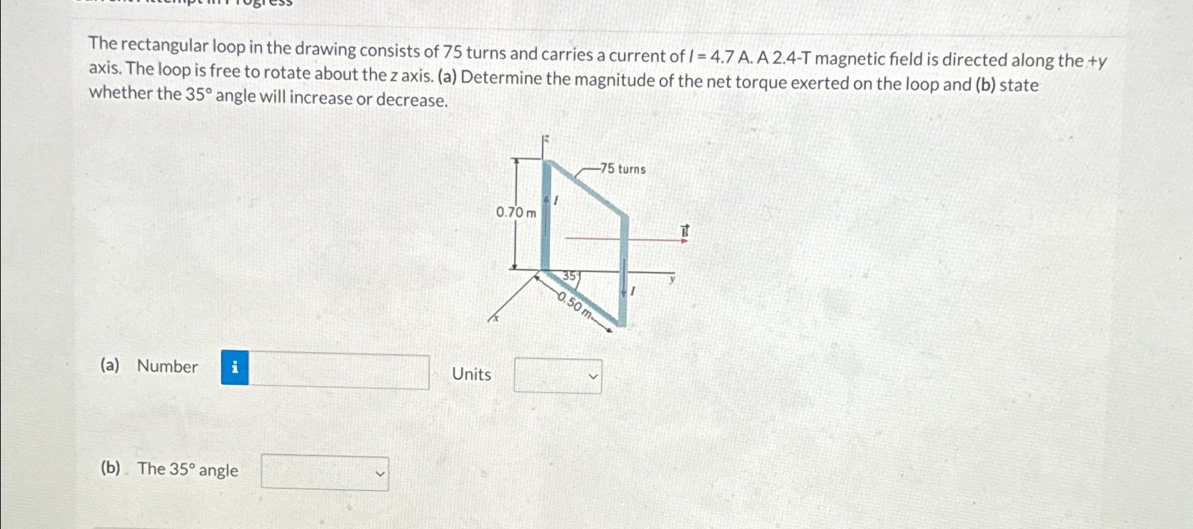 Solved The rectangular loop in the drawing consists of 75 | Chegg.com