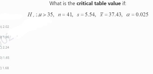 What is the critical table value | Chegg.com