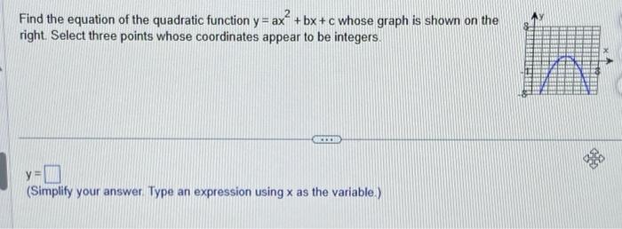 Solved Find the equation of the quadratic function y = ax + | Chegg.com