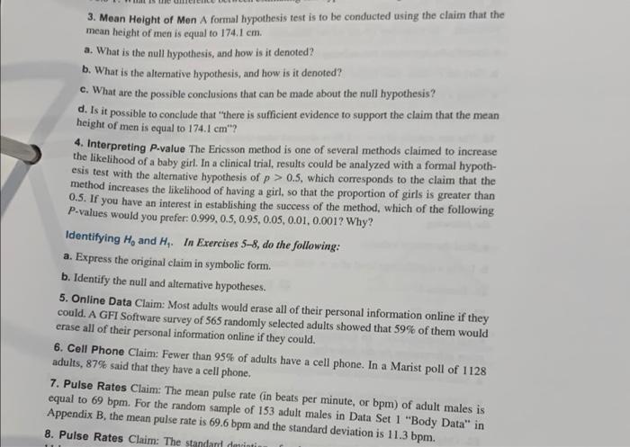 Solved 3. Mean Height of Mon A formal hypothesis test is to | Chegg.com