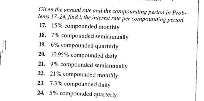 Solved Given the annual rate and the compounding period in | Chegg.com