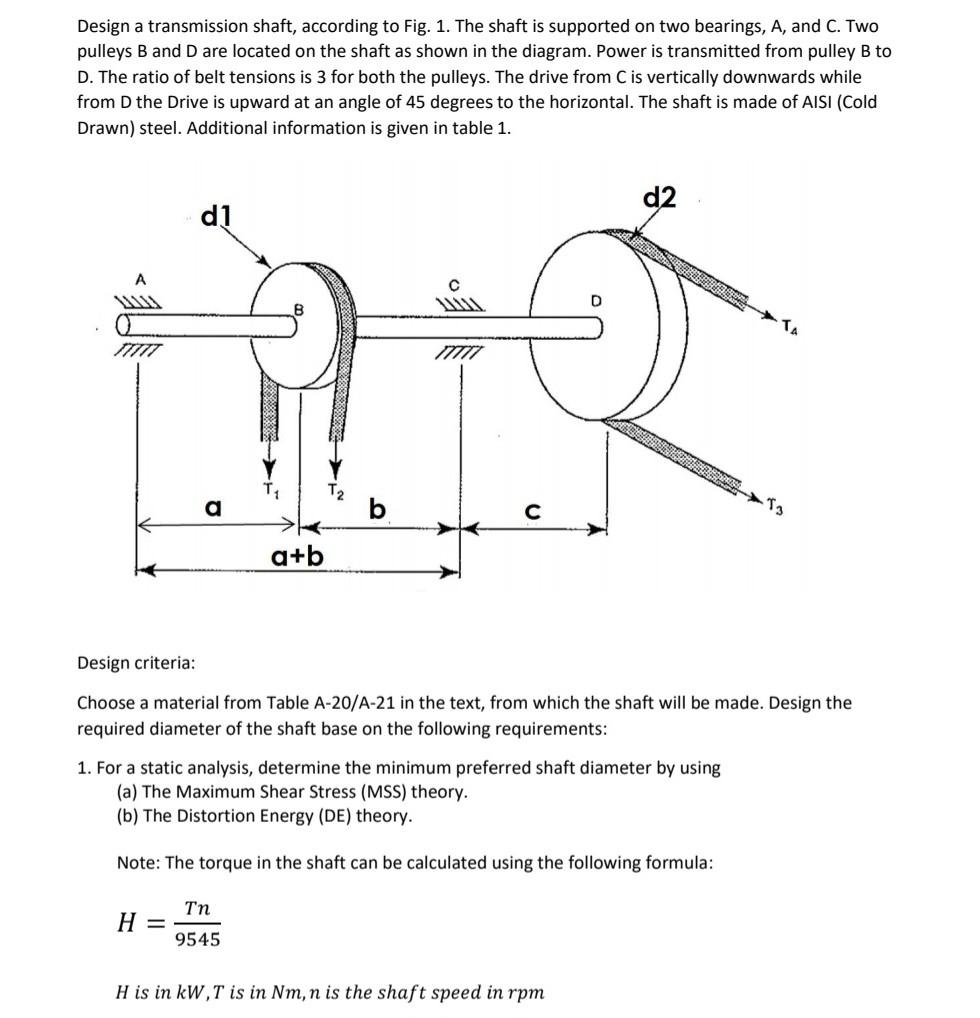 Design a transmission shaft, according to Fig. 1. The | Chegg.com