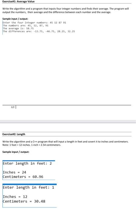 Solved Exercise #1: Average Value Write the algorithm and a | Chegg.com