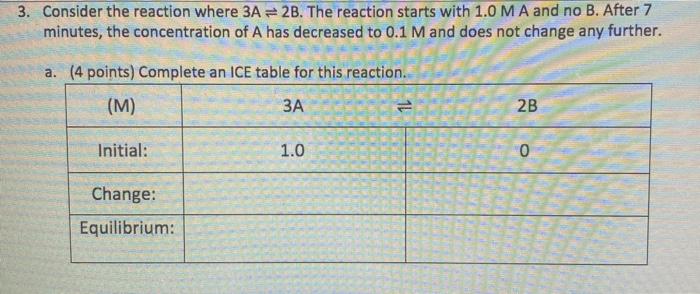 Solved 3. Consider the reaction where 3A = 2B. The reaction | Chegg.com