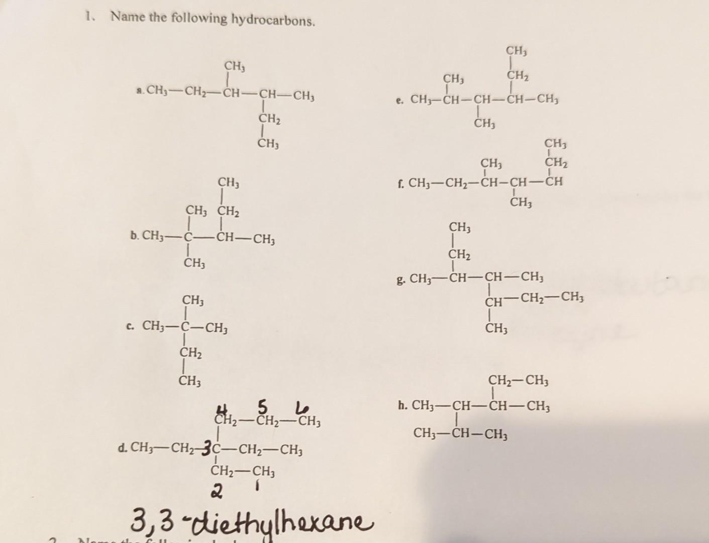Solved 1. Name the following hydrocarbons. 3, 3 | Chegg.com