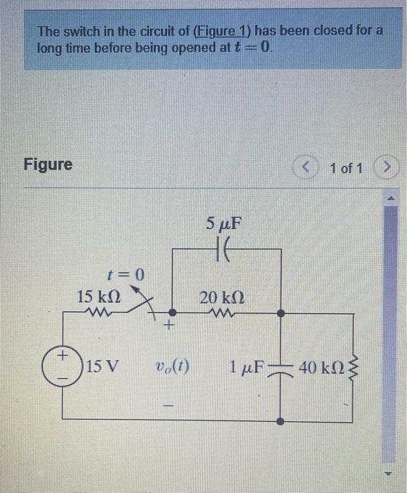 Solved The switch in the circuit of (Figure 1) has been | Chegg.com