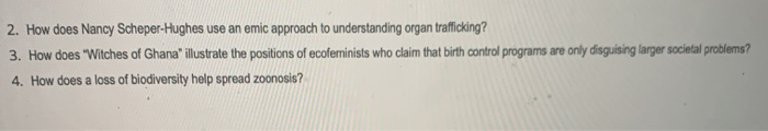 Solved 2. How does Nancy Scheper-Hughes use an emic approach | Chegg.com