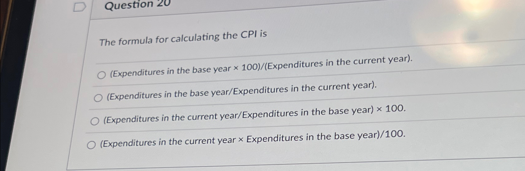 Solved Question 20The formula for calculating the CPI | Chegg.com