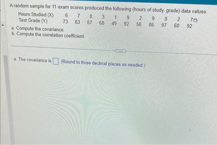 Solved A random sample for 11 exam scores produced the | Chegg.com