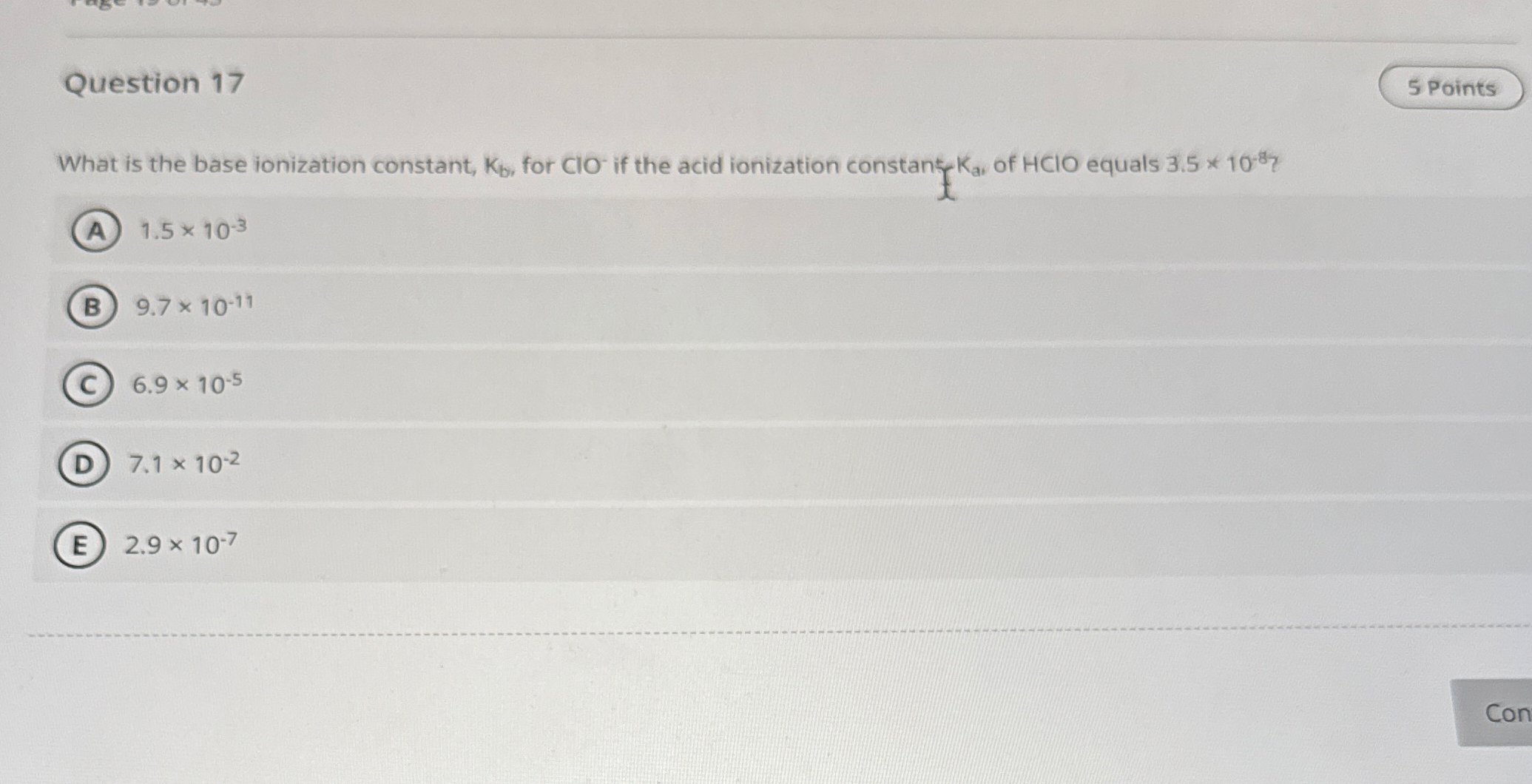 Solved Question 17What is the base ionization constant, Kb, | Chegg.com