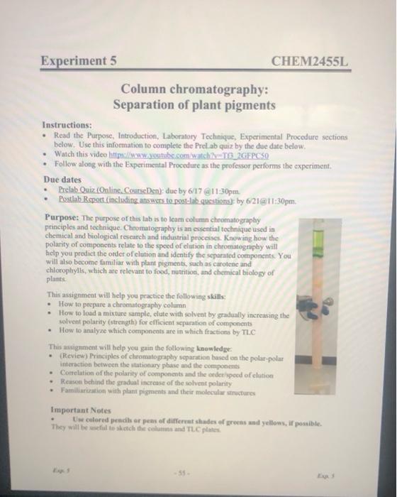 Solved Experiment 5 CHEM2455L Column chromatography: | Chegg.com