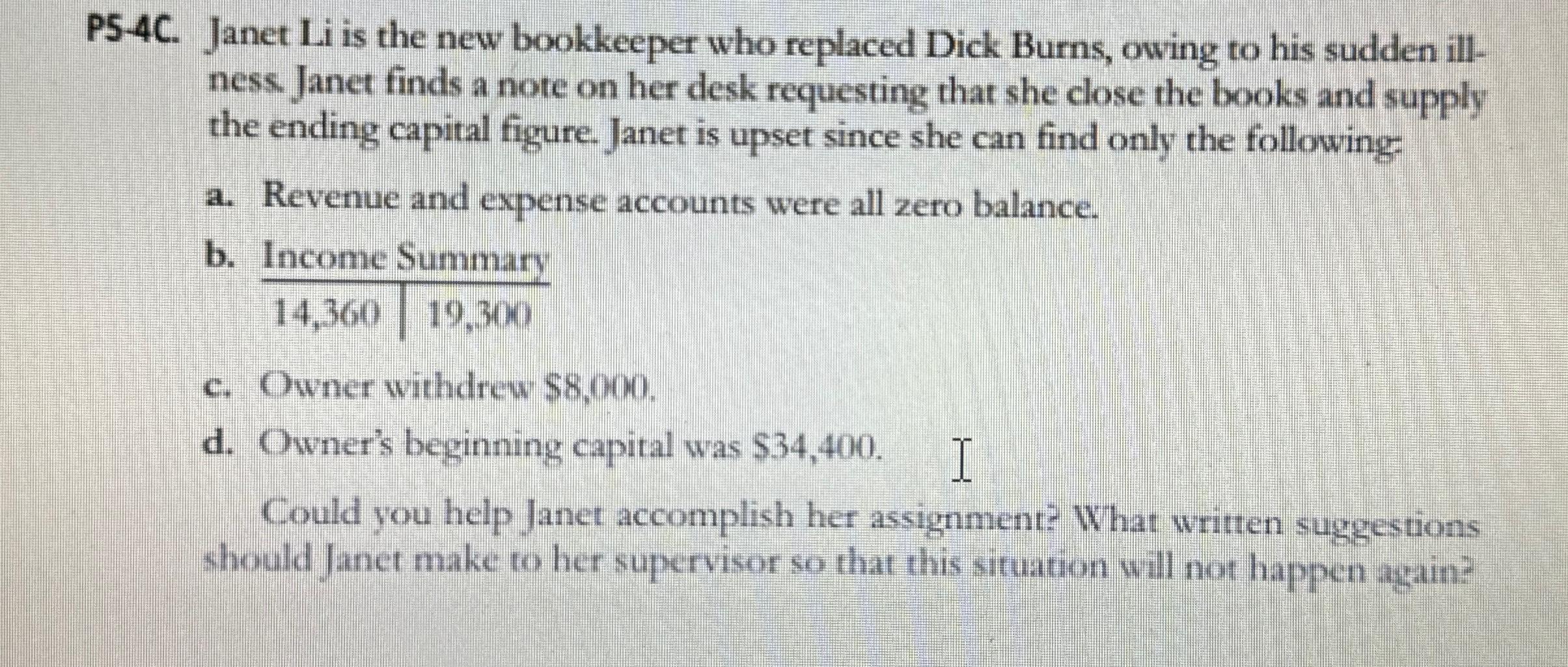 Solved P5 -4C. ﻿Janet Li ﻿is the new bookkeeper who replaced | Chegg.com