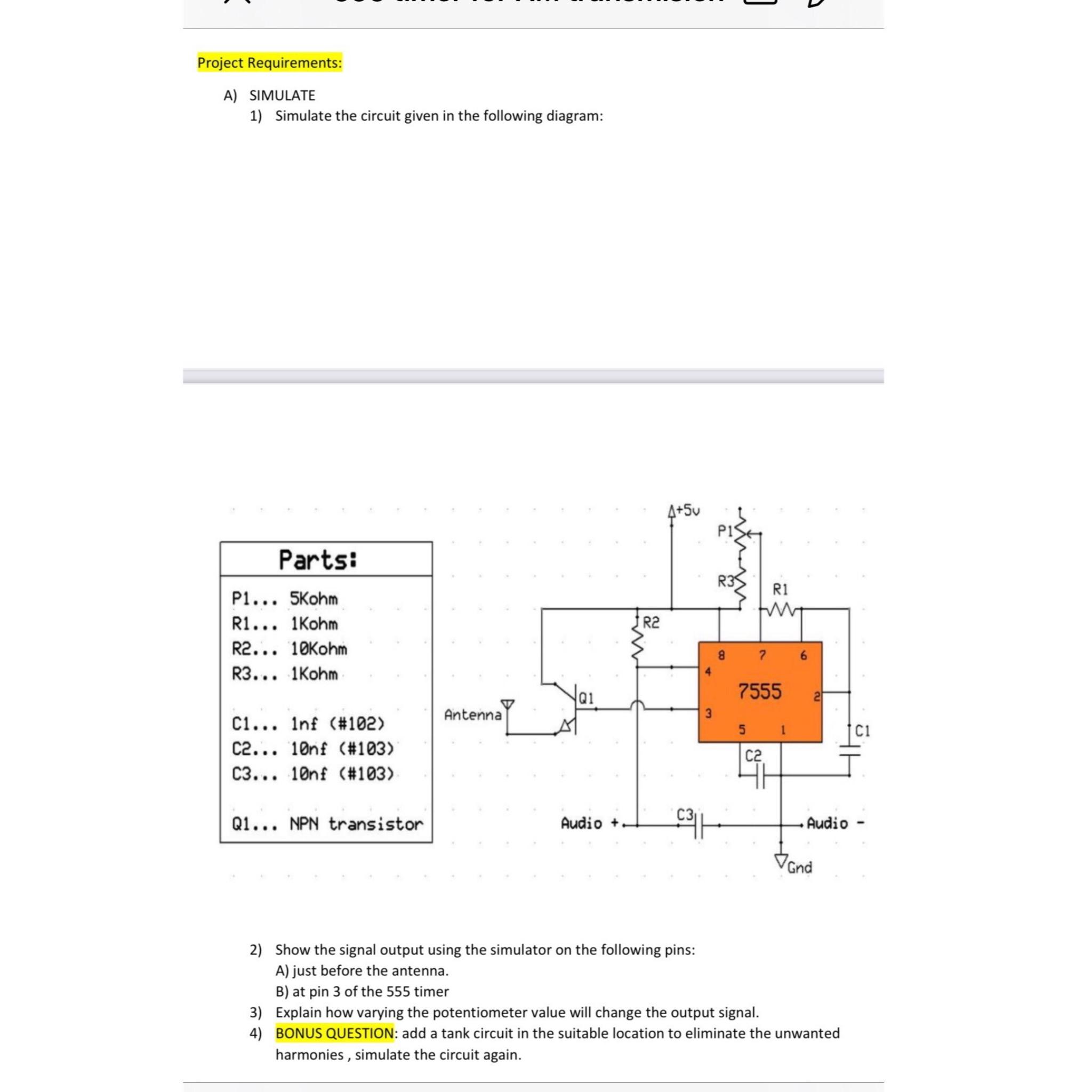 Solved Design circuit in NI multisim Project Requirements:A) | Chegg.com