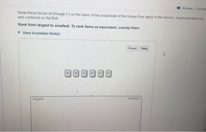Solved Rank these forces (A through F) on the basis of the | Chegg.com