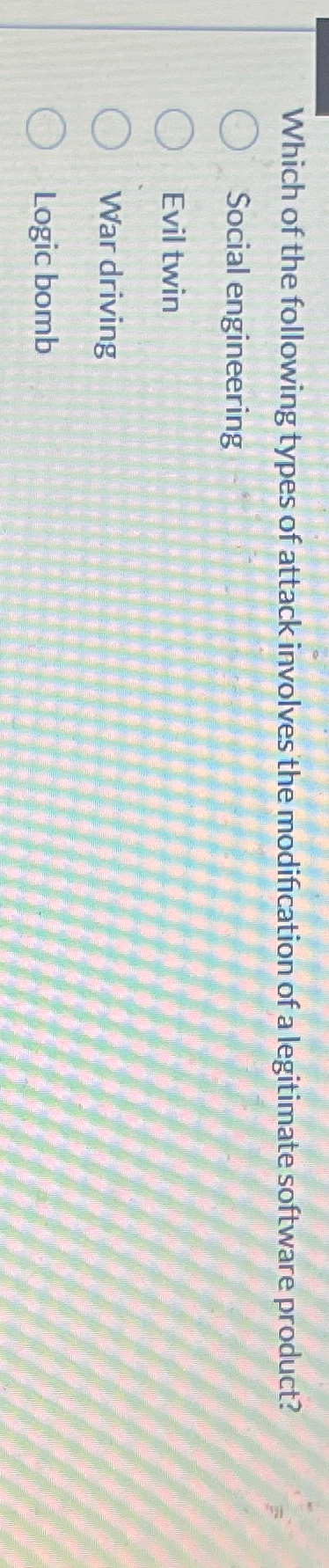 Solved Which of the following types of attack involves the | Chegg.com