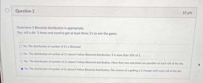 Solved Determine if Binomial distribution is appropriate. | Chegg.com
