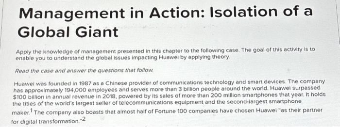 Solved Management in Action: Isolation of a Global Giant | Chegg.com
