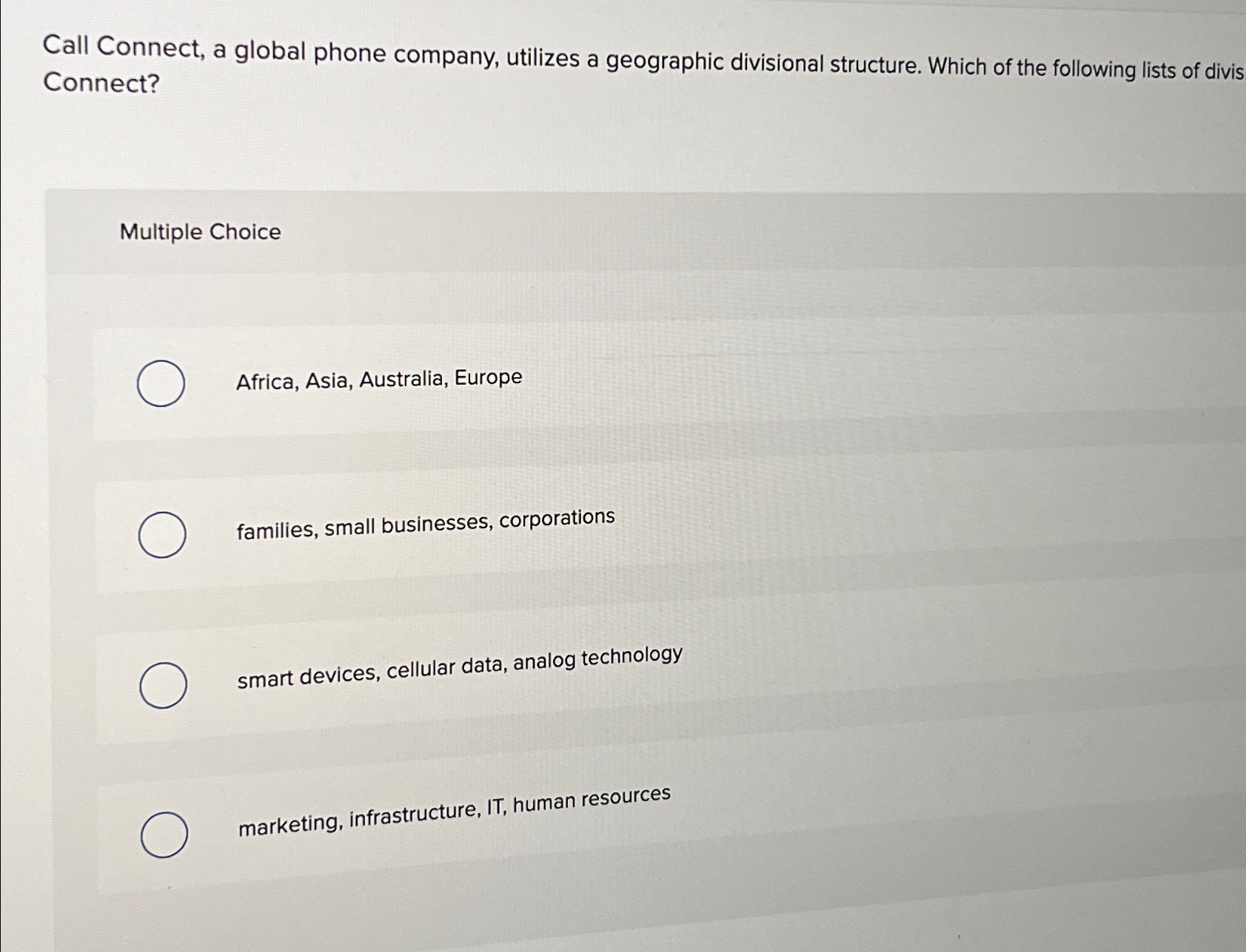 Solved Call Connect, a global phone company, utilizes a | Chegg.com