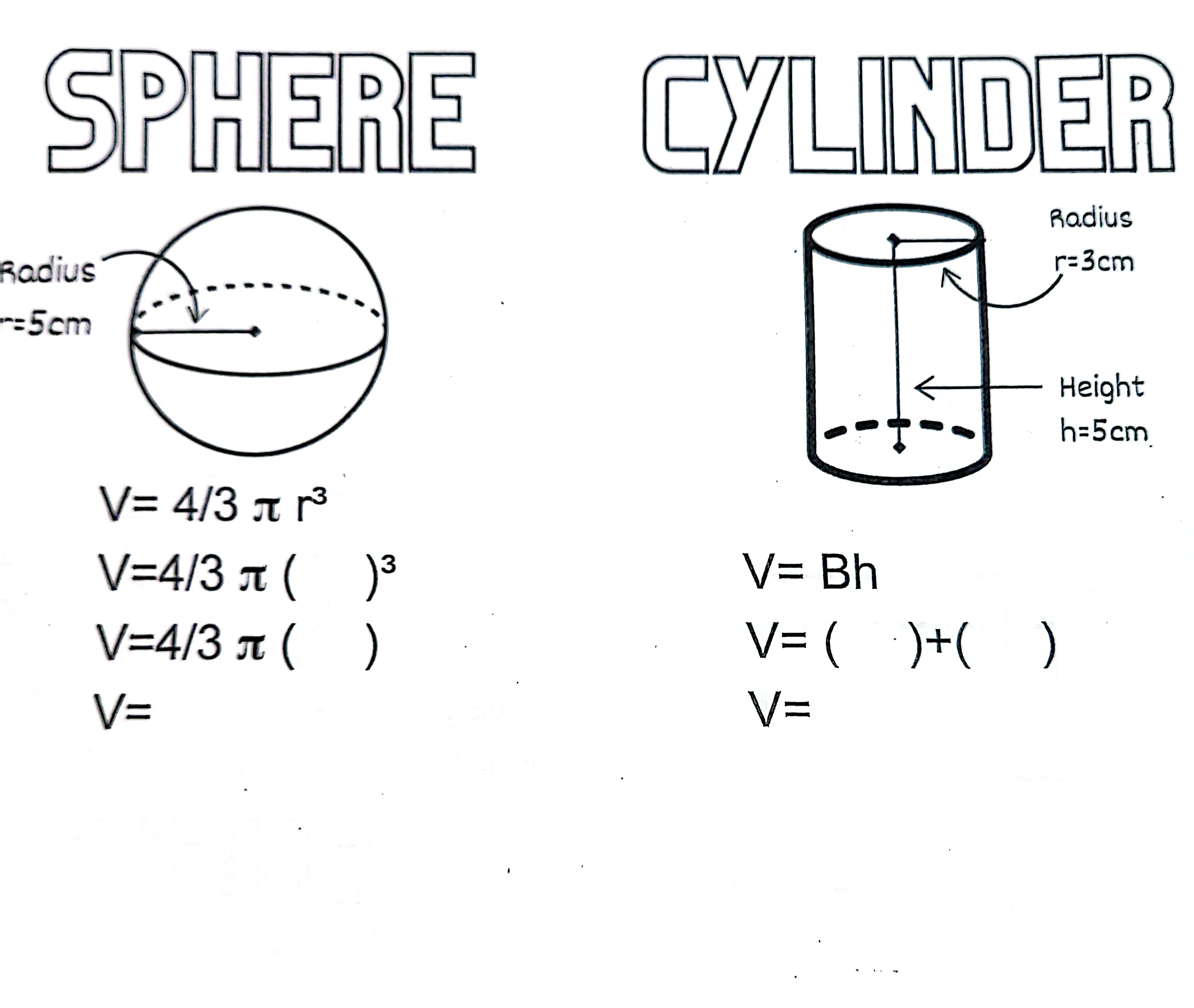 Solved V=43πr3V=43π()3V=43π(,)V=V=BhV=(,)+(,)V= | Chegg.com
