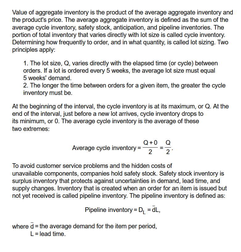 Value of aggregate inventory is the product of the | Chegg.com