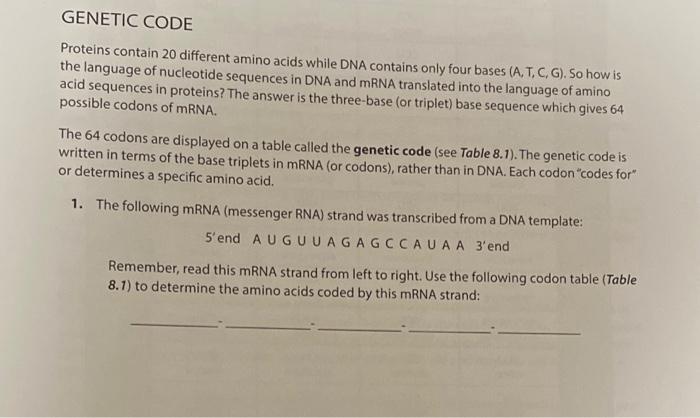 Solved GENETIC CODE Proteins contain 20 different amino | Chegg.com