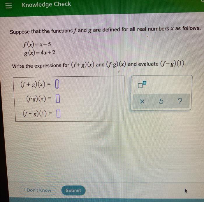 Solved III Knowledge Check Suppose that the functions f and | Chegg.com