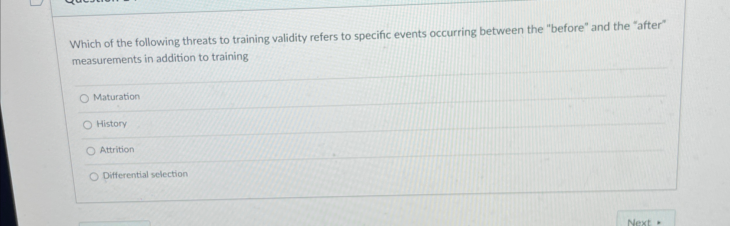 Solved Which of the following threats to training validity | Chegg.com