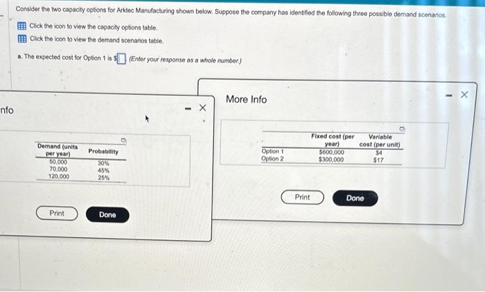 Solved consider the two capacity options for Arktec | Chegg.com