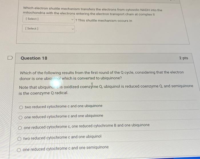 Solved Which electron shuttle mechanism transfers the | Chegg.com