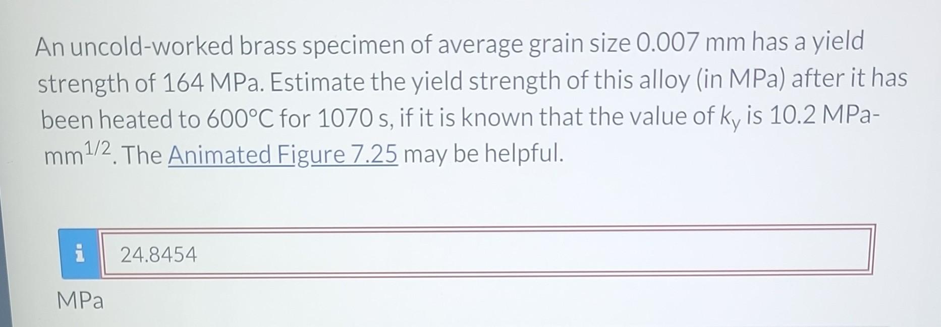 Solved An uncold-worked brass specimen of average grain size | Chegg.com