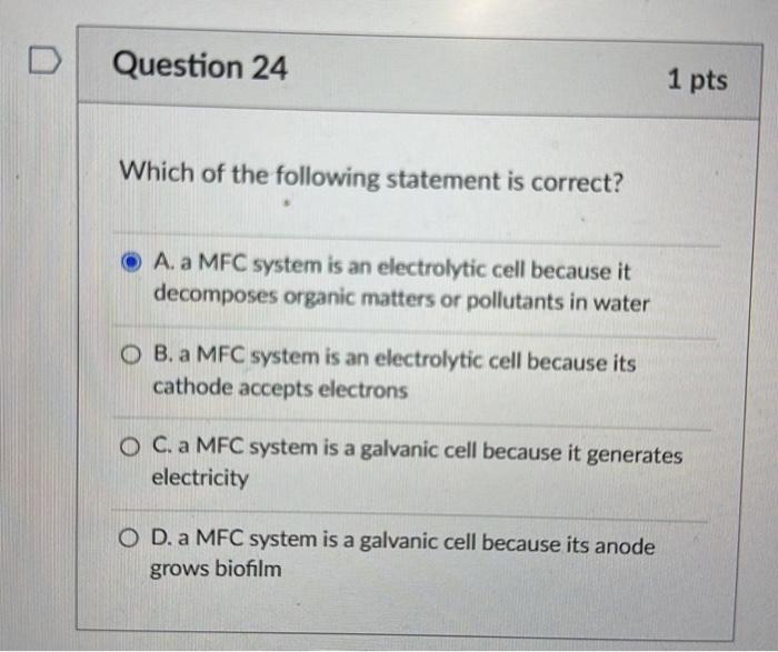 Solved Which of the following statement is correct? A. a MFC | Chegg.com