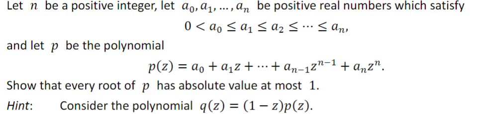 Solved Let n be ﻿a positive integer, let a0,a1,dots,an be | Chegg.com