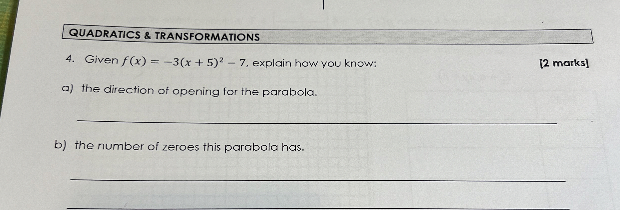 Solved QUADRATICS & TRANSFORMATIONS4. Given | Chegg.com Solved QUADRATICS & TRANSFORMATIONS4. Given | Chegg.com