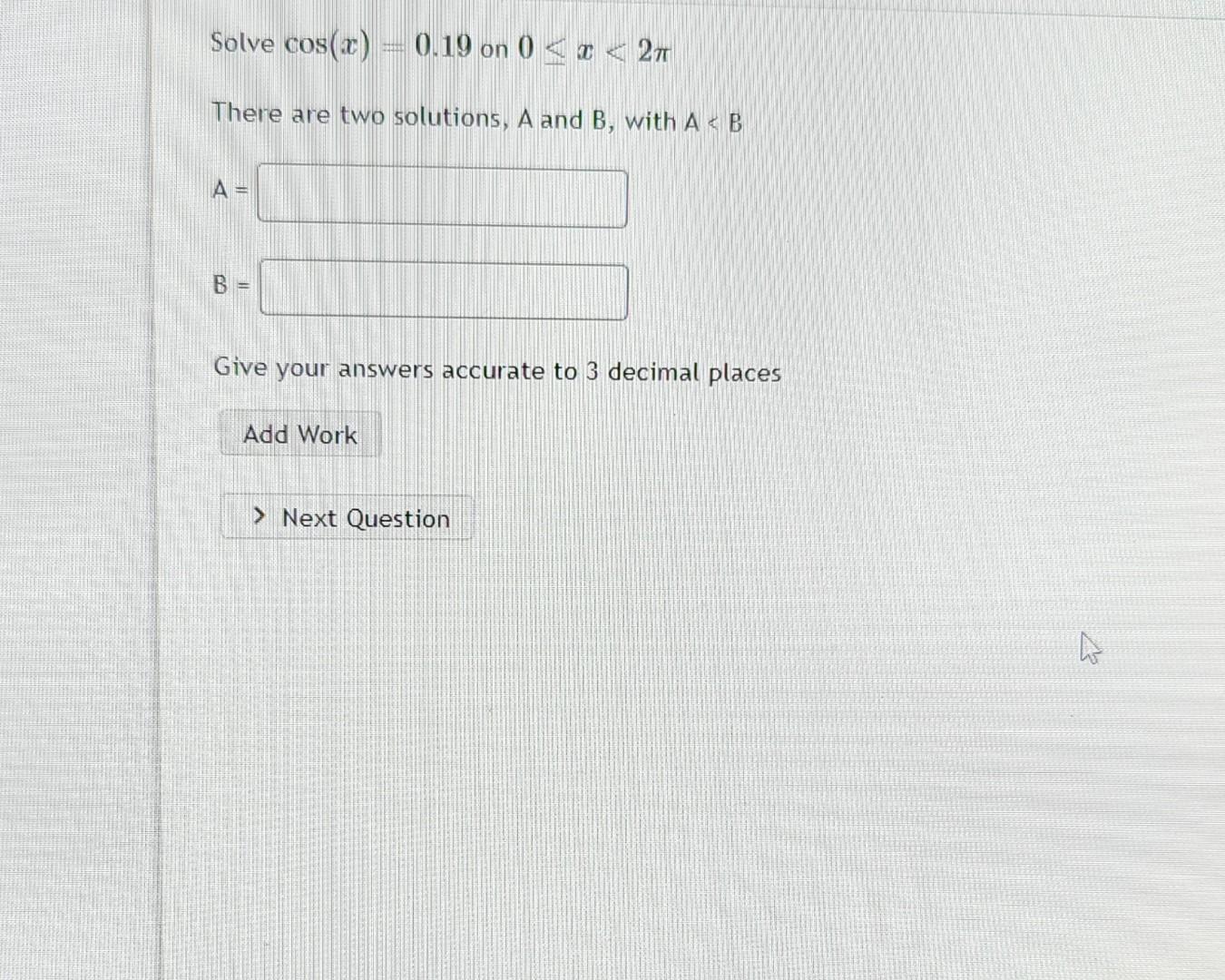 Solved Solve Cos x 0 19 On 0 x
