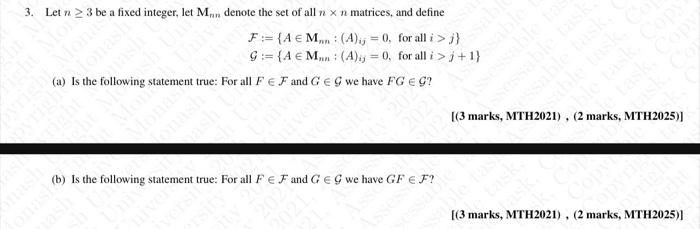 Solved 3 Let N≥3 Be A Fixed Integer Let Mnn Denote The Set 