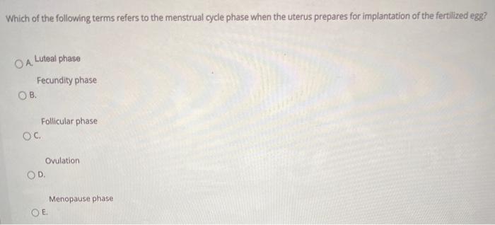Solved Which of the following terms refers to the menstrual | Chegg.com