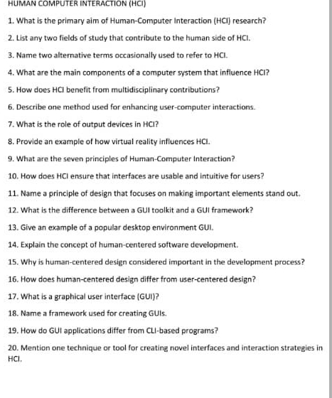 Solved HUMAN COMPUTER INTERACTION (HCI)What is the primary | Chegg.com