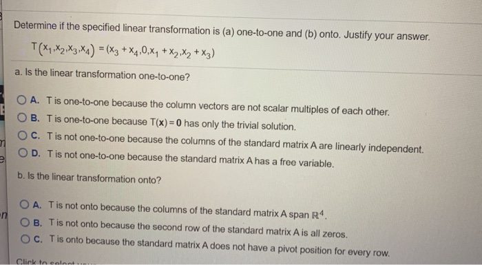 Solved Determine if the specified linear transformation is | Chegg.com