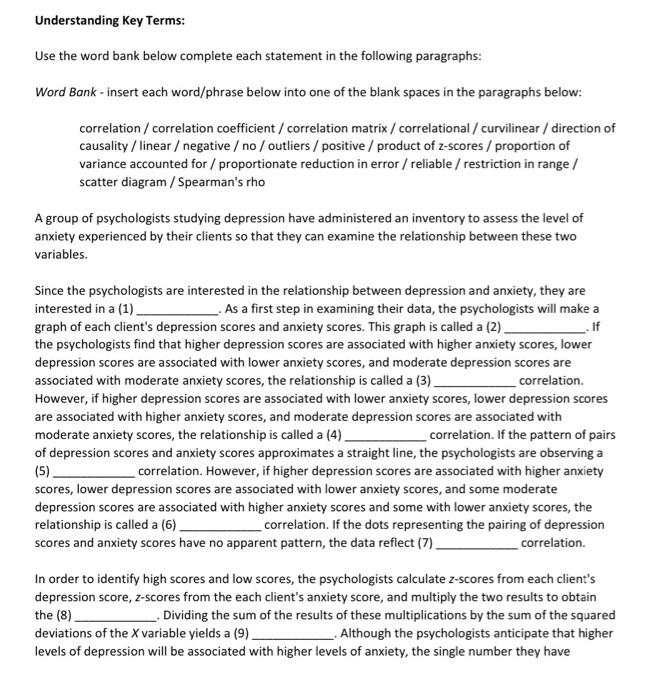 Solved Understanding Key Terms: Use the word bank below | Chegg.com