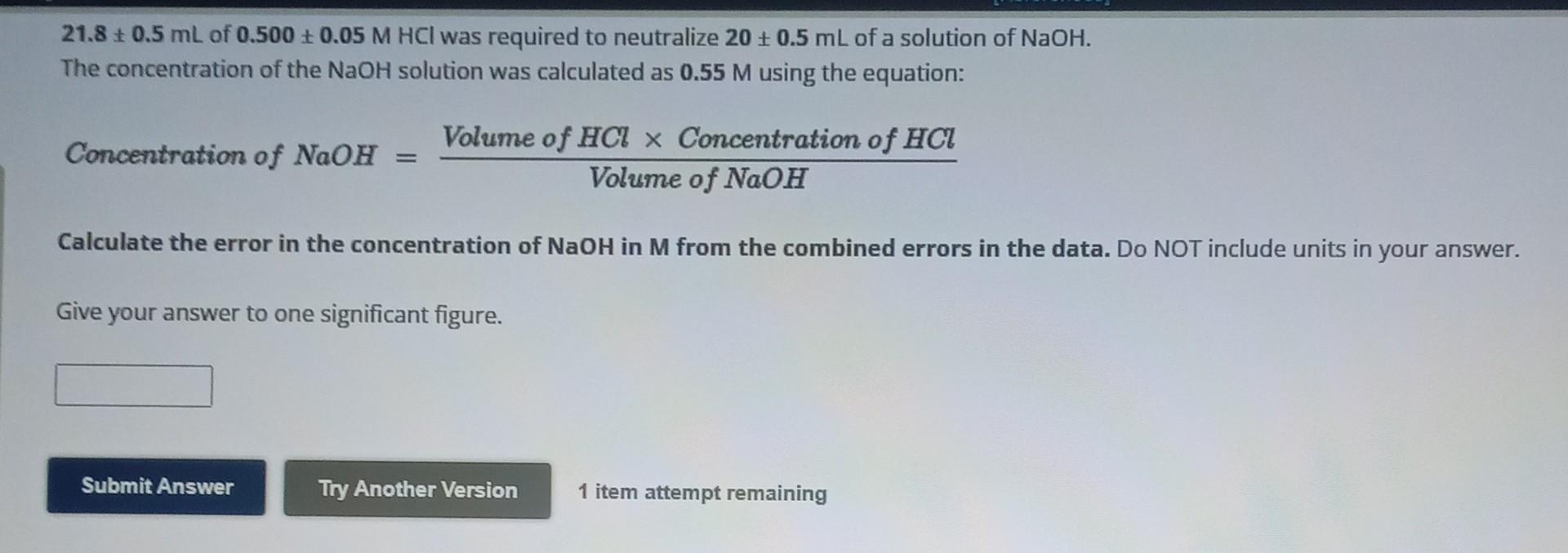 Solved 21.8±0.5 mL of 0.500±0.05MHCl was required to | Chegg.com