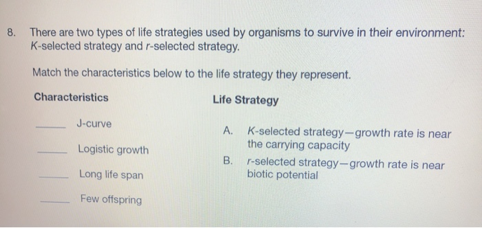Solved 8. There are two types of life strategies used by | Chegg.com